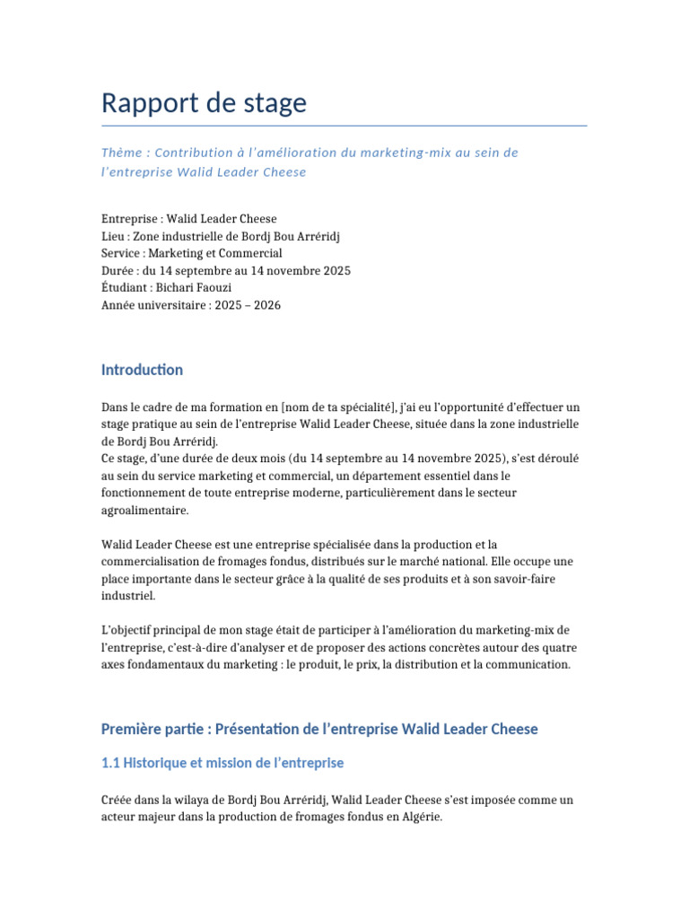 Amélioration du marketing-mix chez Walid Cheese | PDF ...