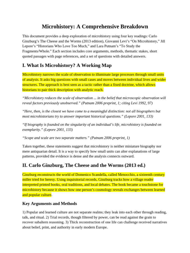 Microhistory Comprehensive Breakdown | PDF | Narrative