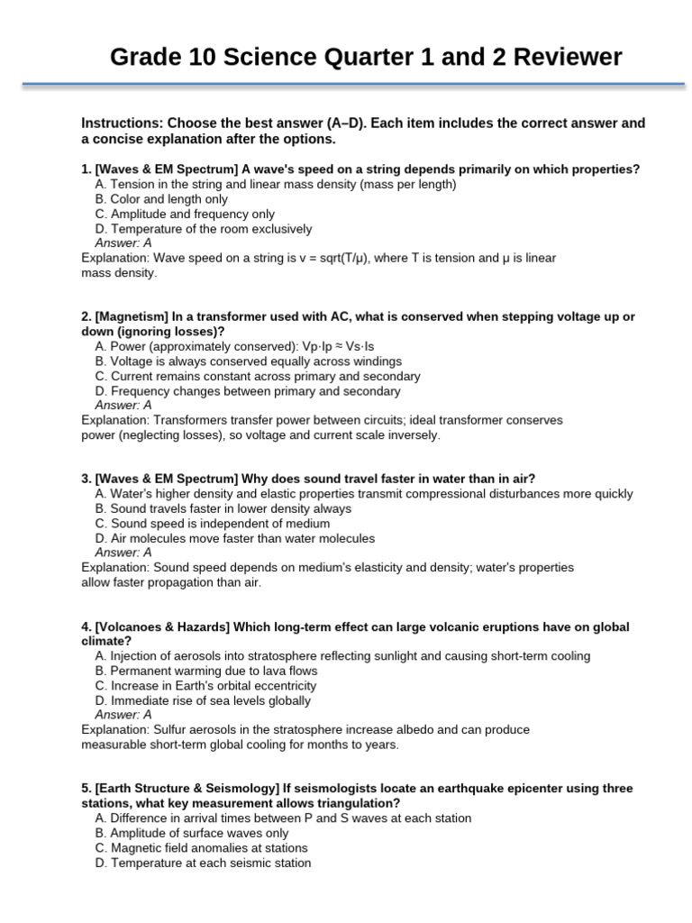 Grade 10 Science Review: Waves, Magnetism, and Earth | PDF | Plate ...