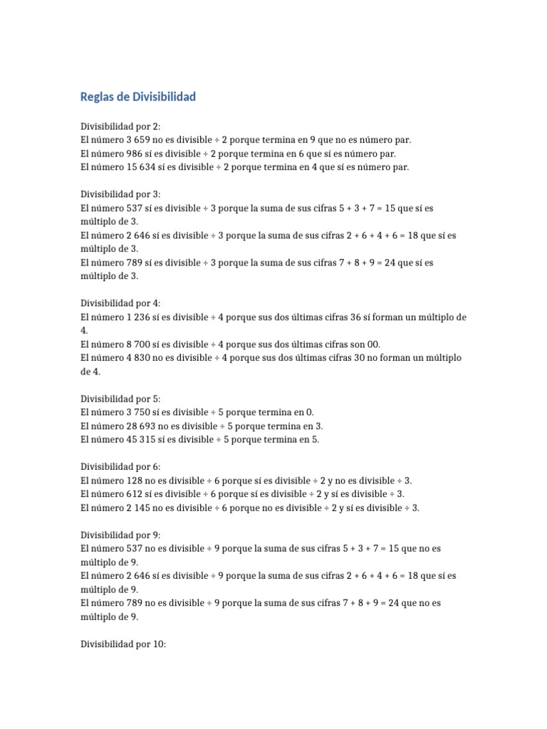 Reglas de Divisibilidad | PDF