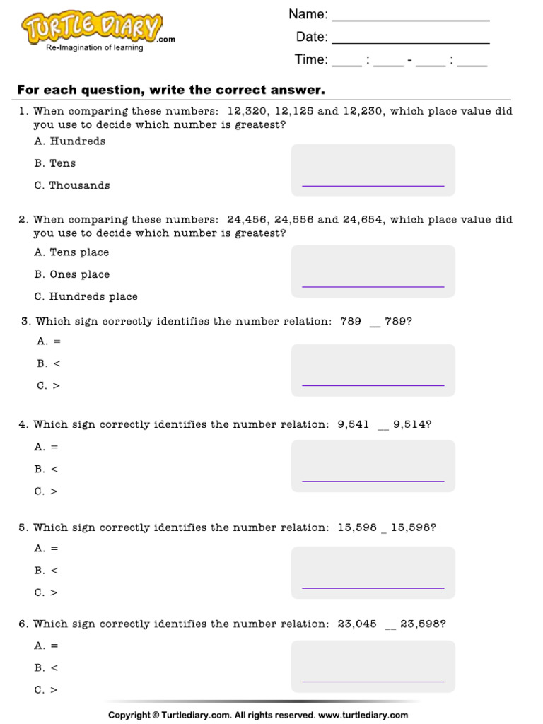 Compare Numbers Up To Ten Thousands | PDF