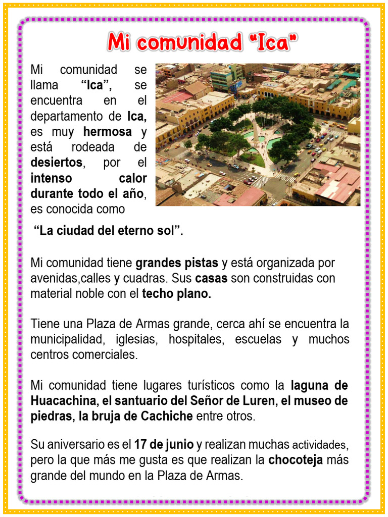 Ficha Leemos Descripción de Mi Comunidad Maestra Janet 2° | PDF