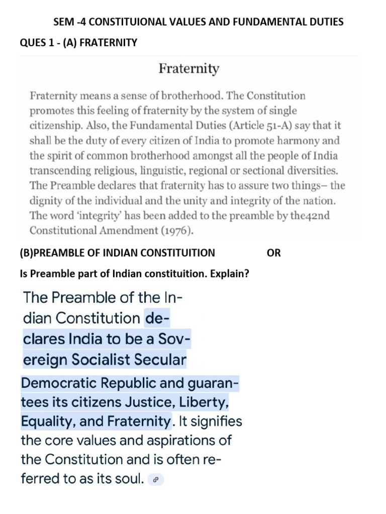 Sem 4 - Constittional Value | PDF | Equal Opportunity | Constitution