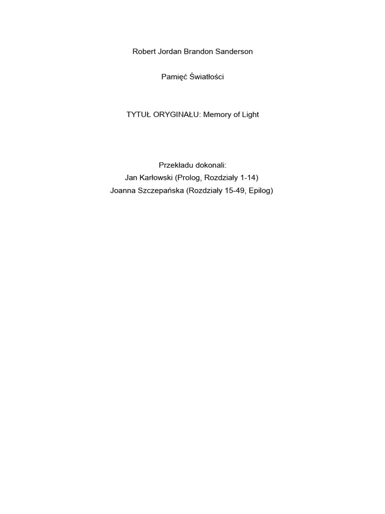 23.jordan Robert Sanderson Brandon - Pamięć Światłości | PDF