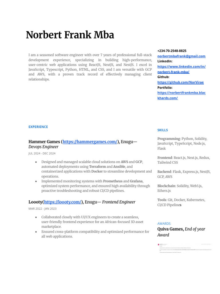 Norbert Frank Mba - RESUME | PDF | Software | Computer Engineering