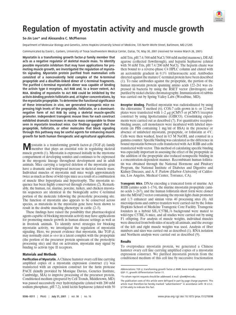 Regulation of Myostatin Activity and Muscle Growth | PDF | Skeletal ...