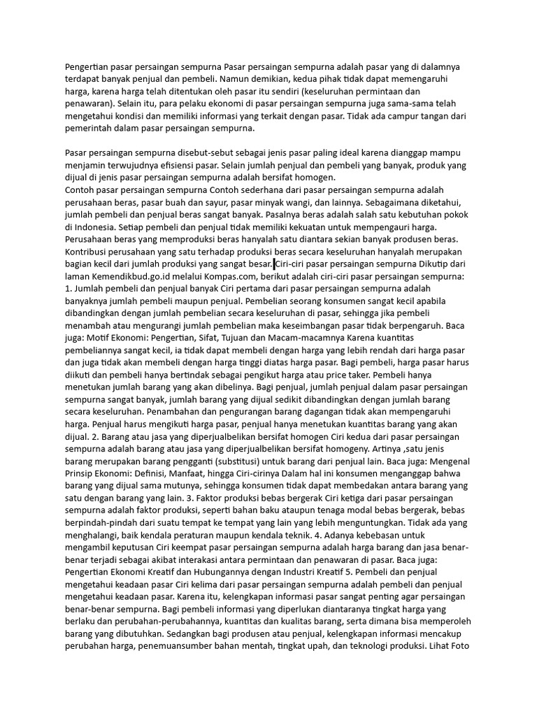 Ciri dan Contoh Pasar Persaingan Sempurna | PDF
