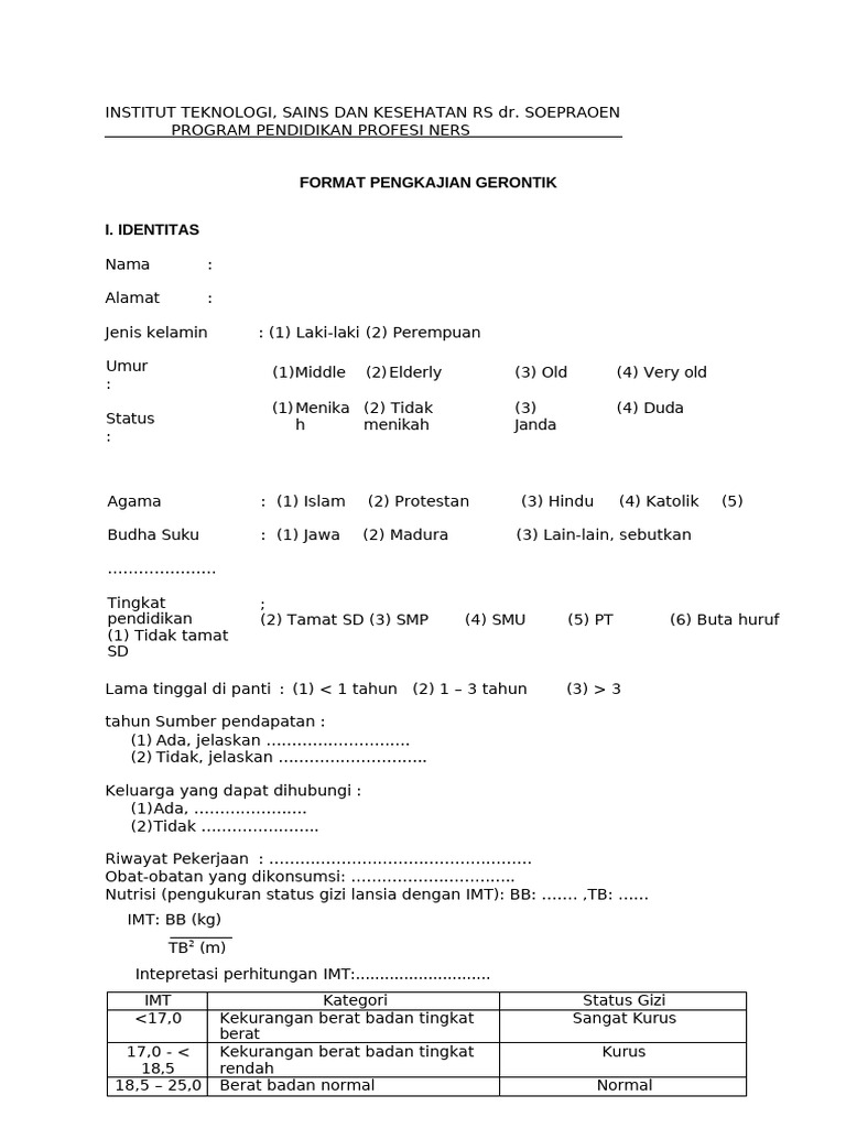 FORM PENGKAJIAN GERONTIK FIKS | PDF