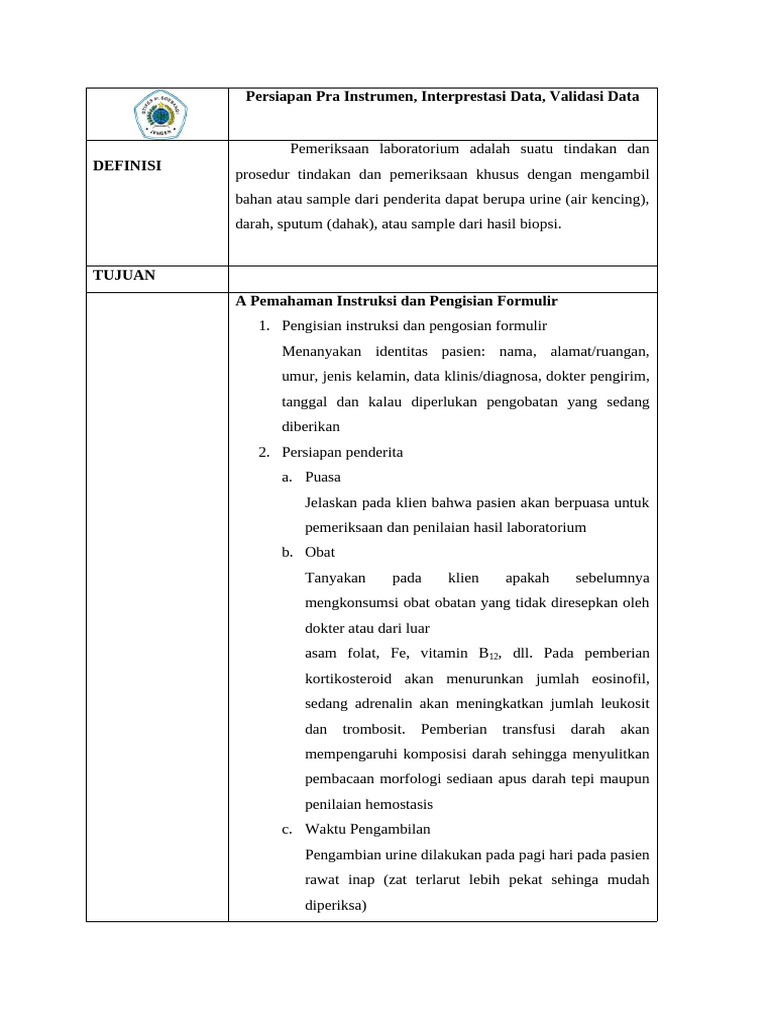 Panduan Persiapan dan Validasi Data Laboratorium | PDF