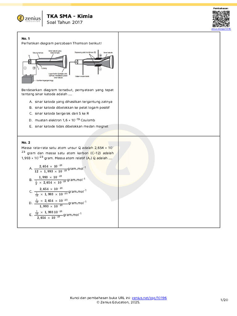 Soal TKA Kimia | PDF
