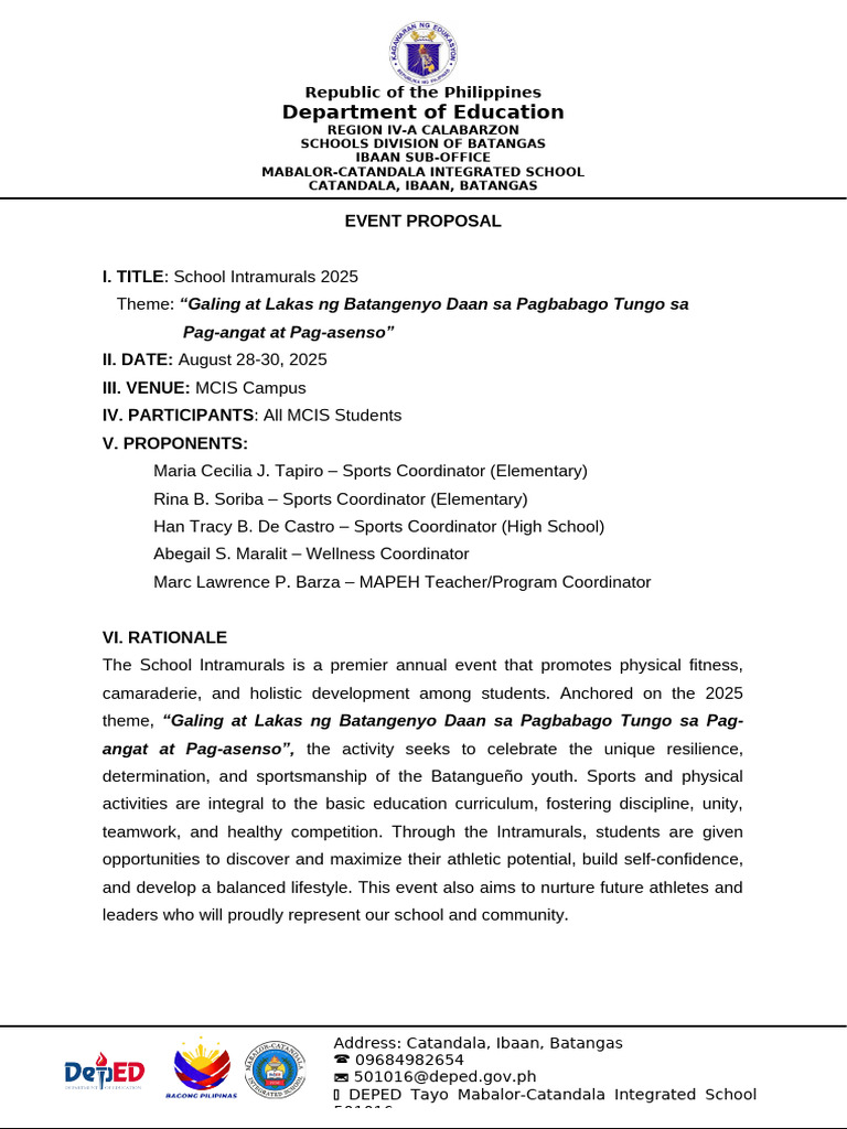 2025_Proposal_School_Intramurals_2025 | PDF