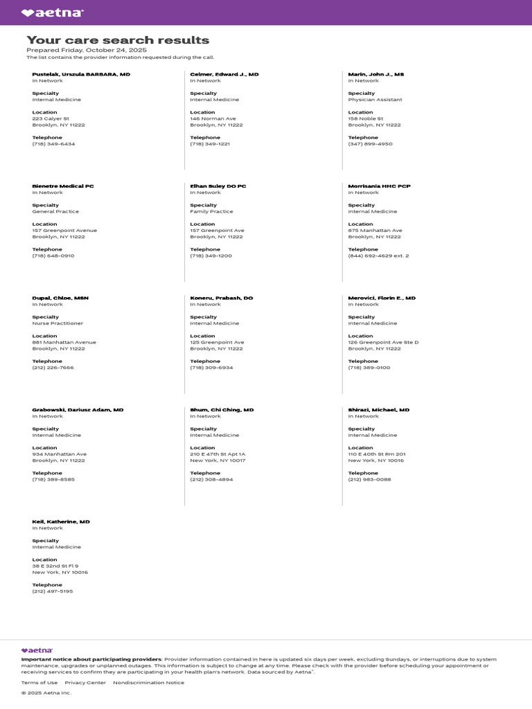 Providers Primary D - Aetna Listing | PDF | Medical And Health ...