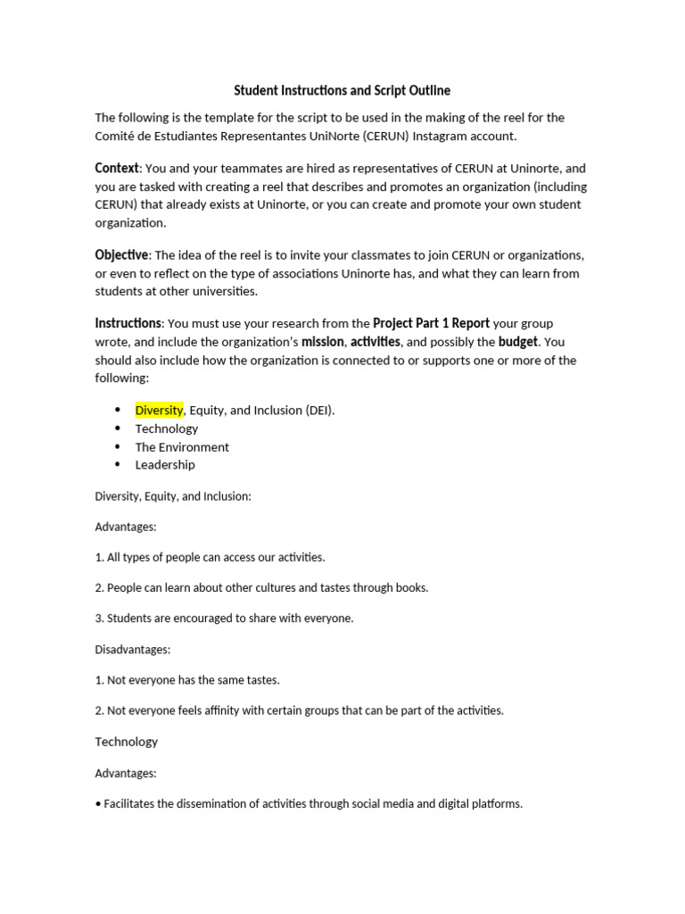 Level 6 Project Part 2 Student Instructions and Script Outline | PDF ...