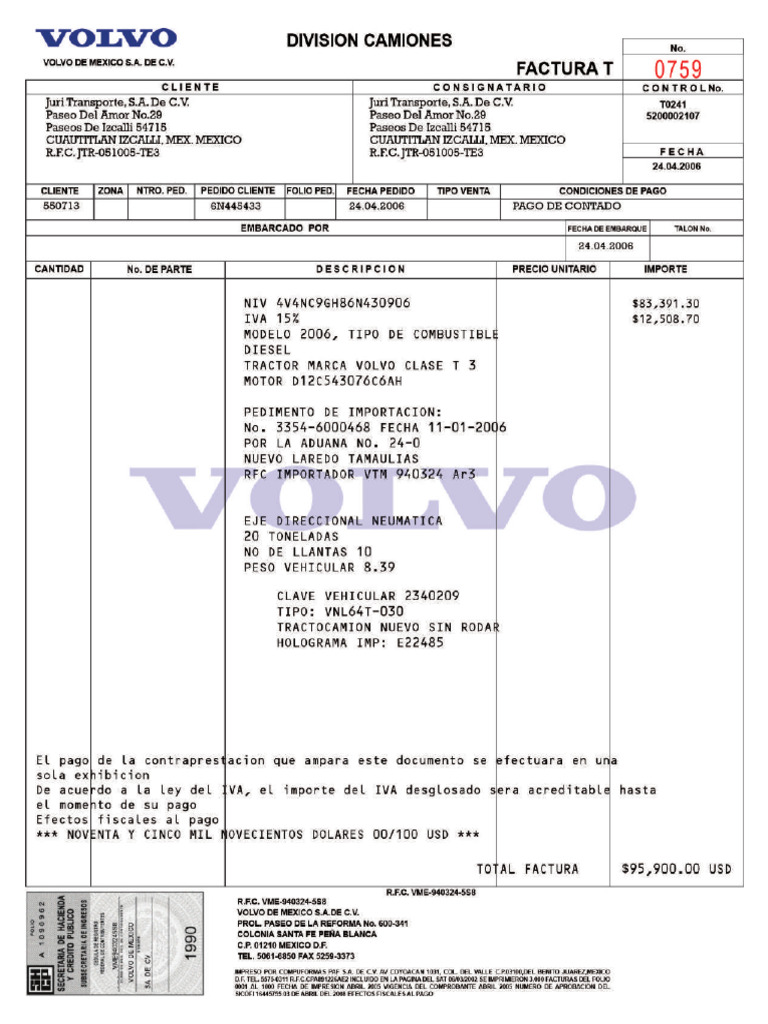 Factura Volvo | PDF