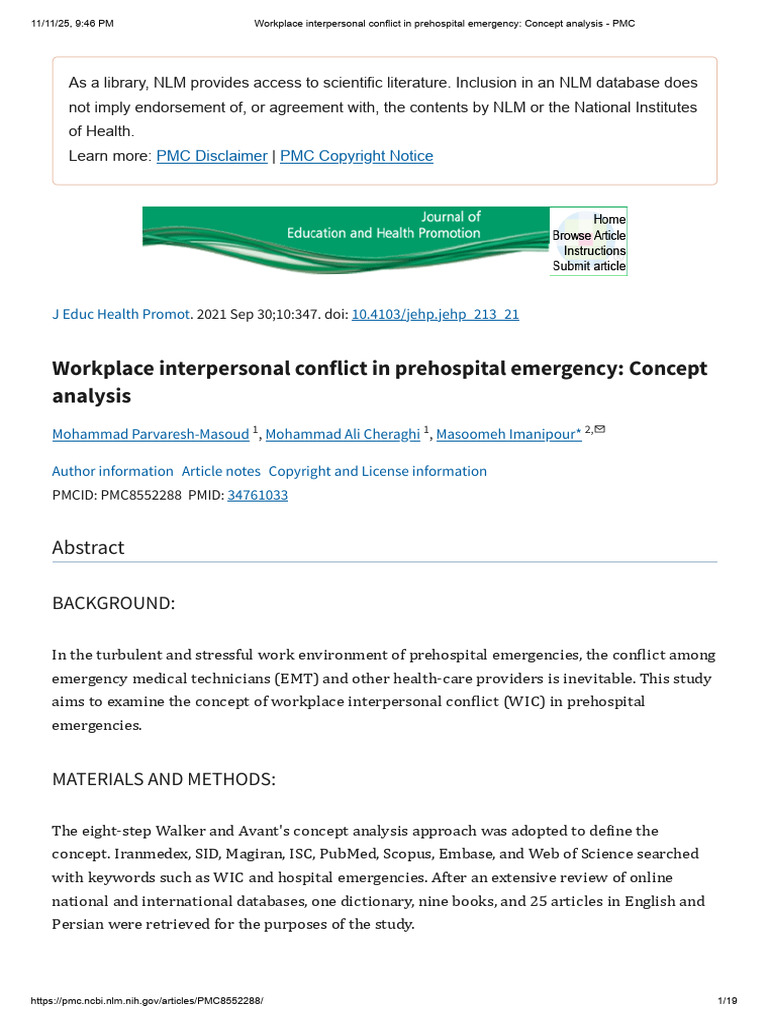 Workplace Interpersonal Conflict in Prehospital Emergency - Concept ...