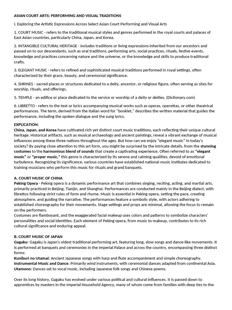 q3 l1 Asian Court Arts Music and Arts | PDF | Performing Arts