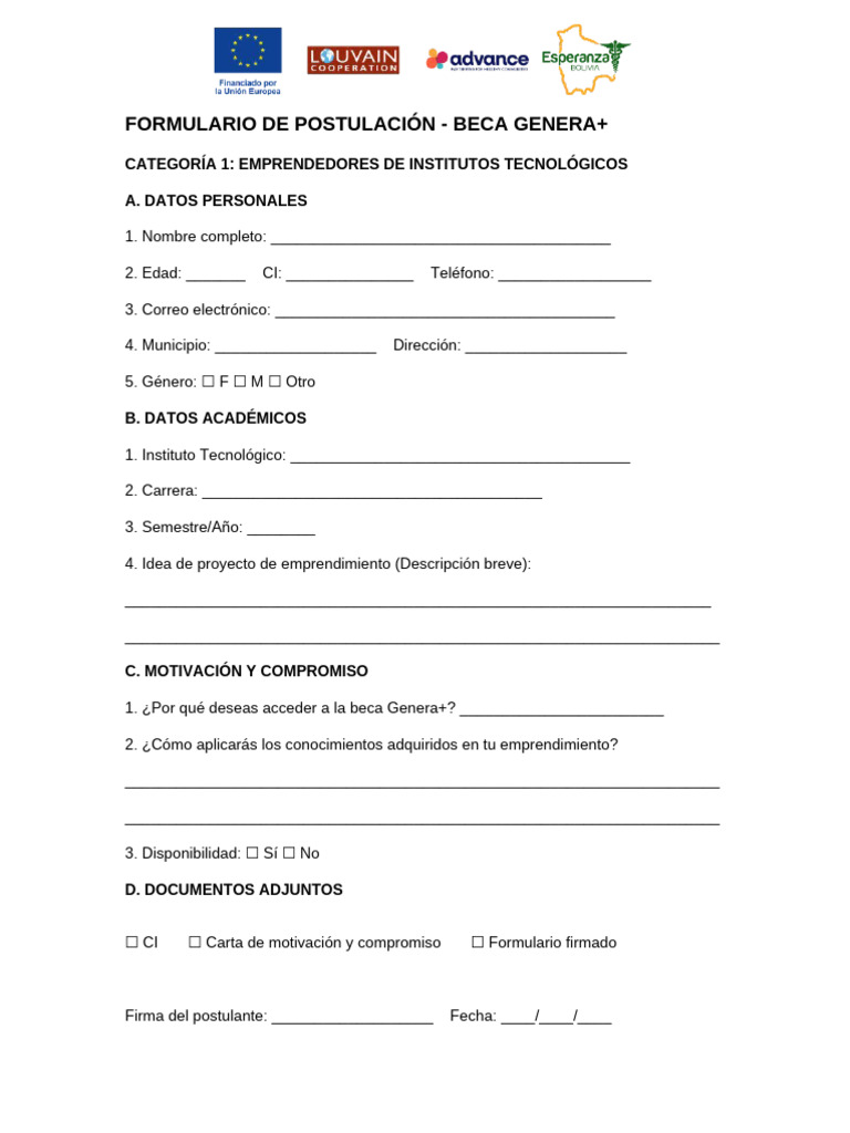 Formulario Beca Genera+ ITEM | PDF