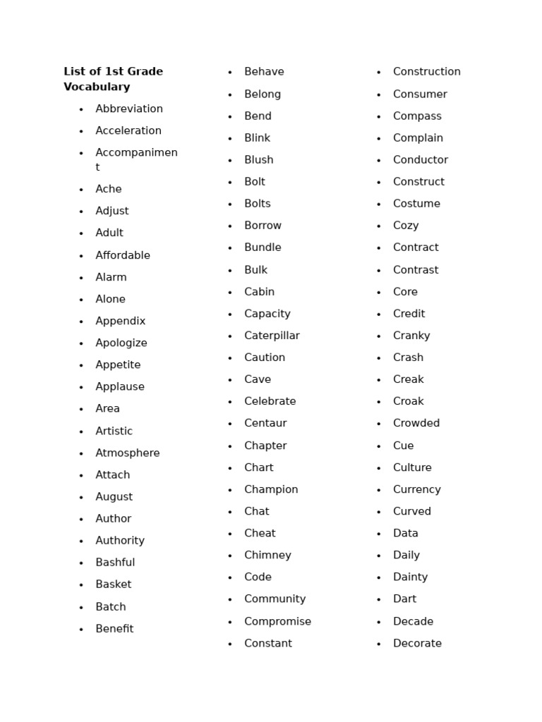 List of 1st Grade Vocabulary | PDF