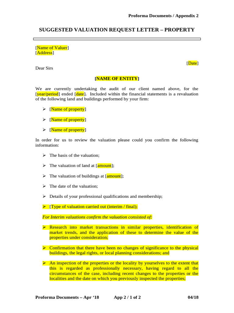 2 Valuation Request Letter - Property | PDF | Valuation (Finance ...