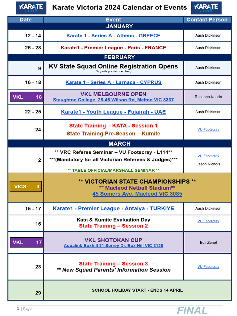 Karate Victoria Calendar | PDF | Karate | East Asian Martial Arts