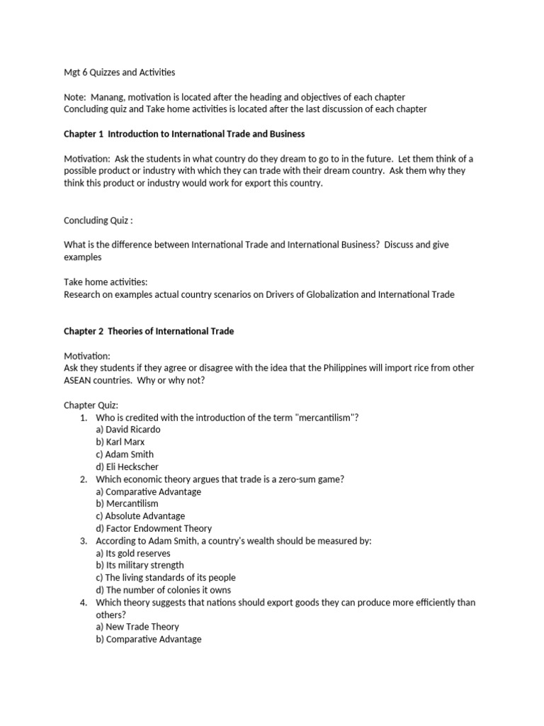 International Trade Quizzes & Activities | PDF | Corporate Social ...