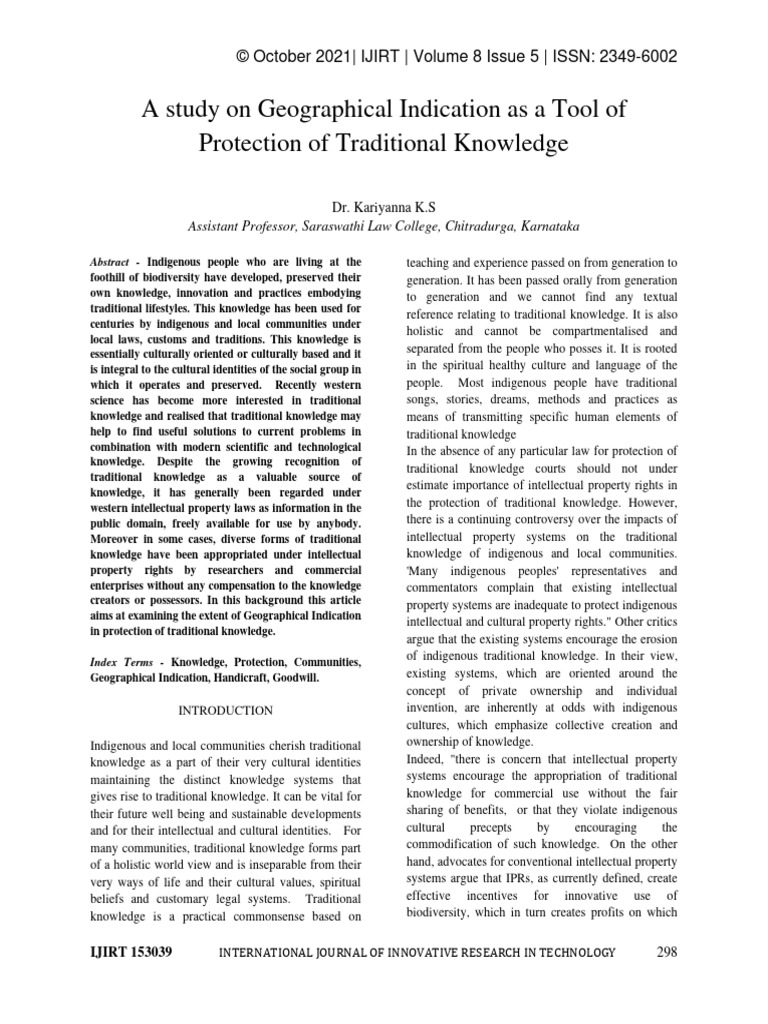 A Study On Geographical Indication As A | PDF | Traditional Knowledge