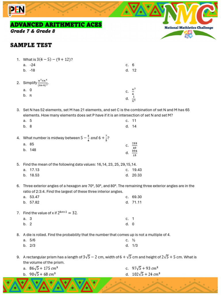 Mock Test - Advanced Arithmetic Aces | PDF | Integer | Elementary ...