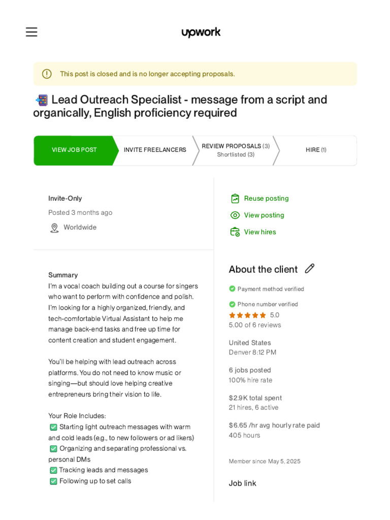 ? Lead Outreach Specialist - Message From A Script and Organically ...