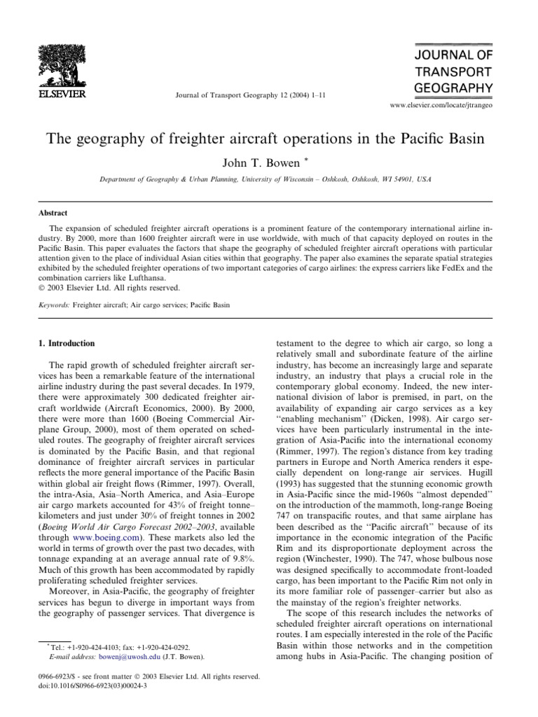 Geography of Freighter Aircrafts in The Pacific Basin | PDF | Airline ...