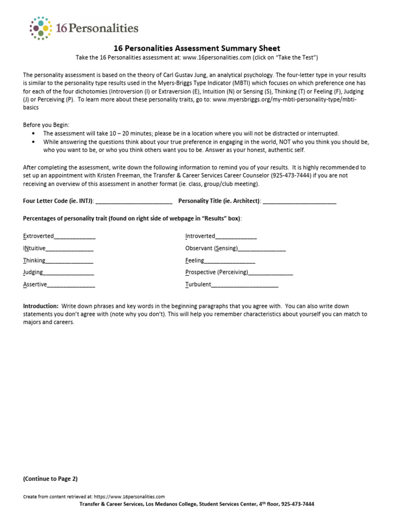 16 Personalities Career Assessment Guide | PDF | Psychology ...