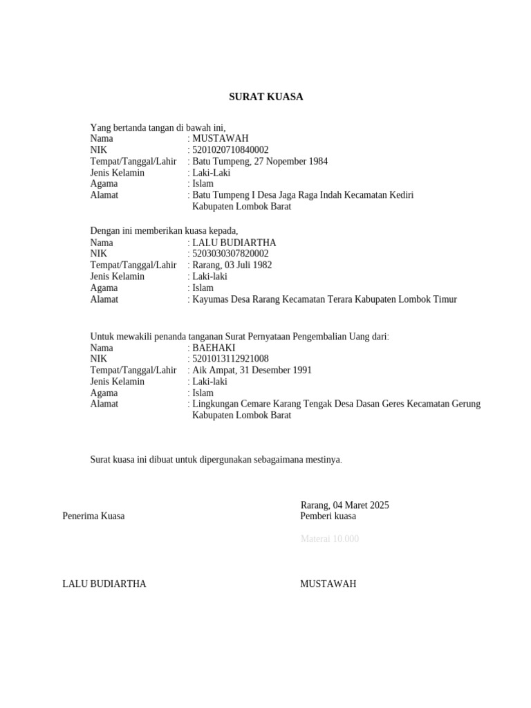 Format Surat Kuasa | PDF