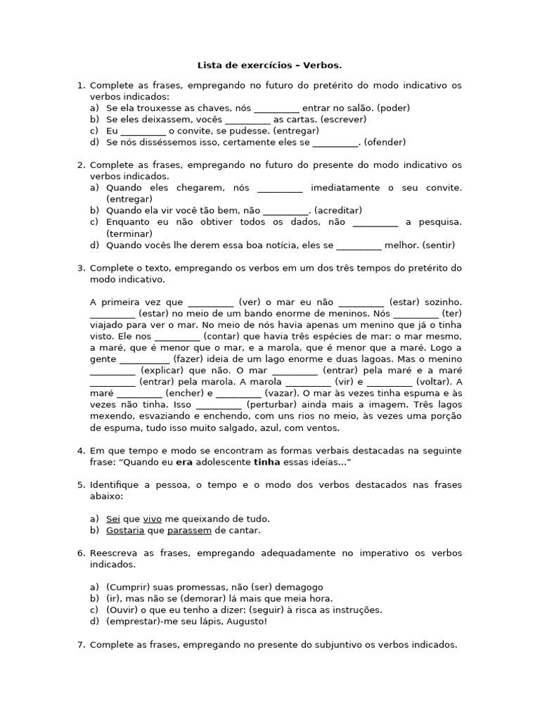Exercícios de Verbos em Português | PDF