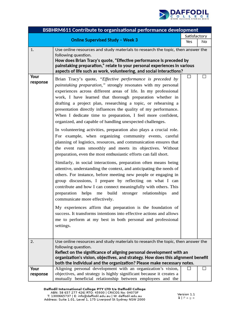 GDM - OSS BSBHRM611 Contribute To Organisational Performance ...