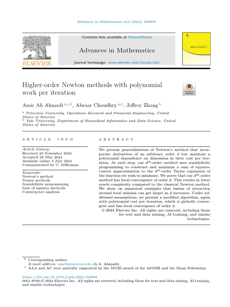 Higher-Order Newton Methods With Polynomial Work Per Iteration | PDF | Matrix (Mathematics ...
