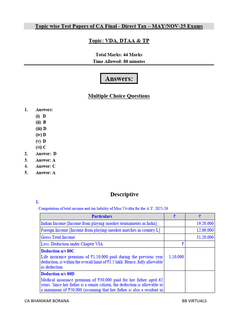 CA Final Direct Tax Test Paper 2025 | PDF | Taxes | Double Taxation