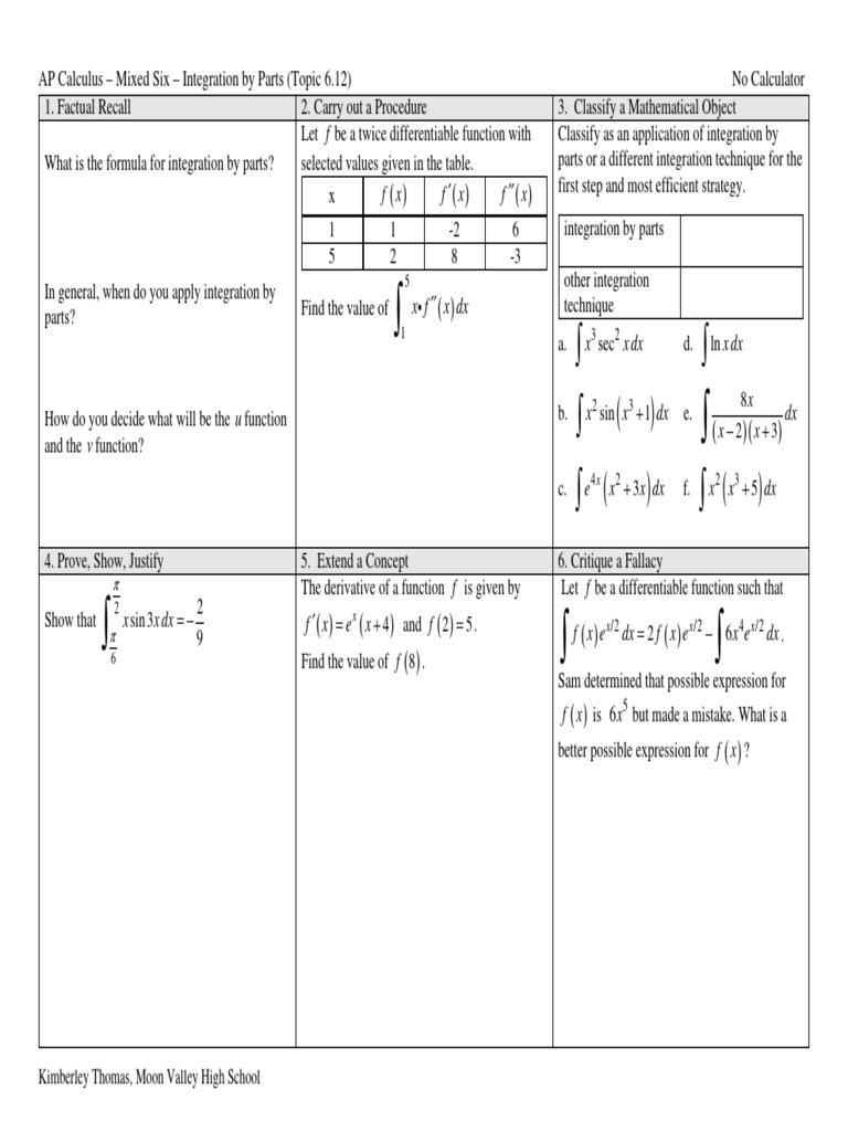 Day 10 Mixed Six Integration by Parts | PDF | Integral | Function (Mathematics)