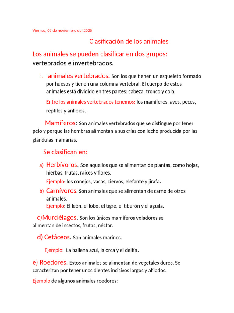 Clasificacion de Animales | PDF | Mamíferos | Roedor