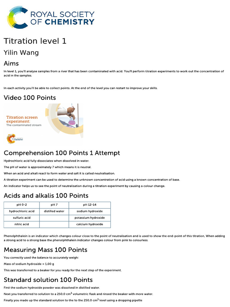 Titration Level 1 Labnotebook (2) | PDF