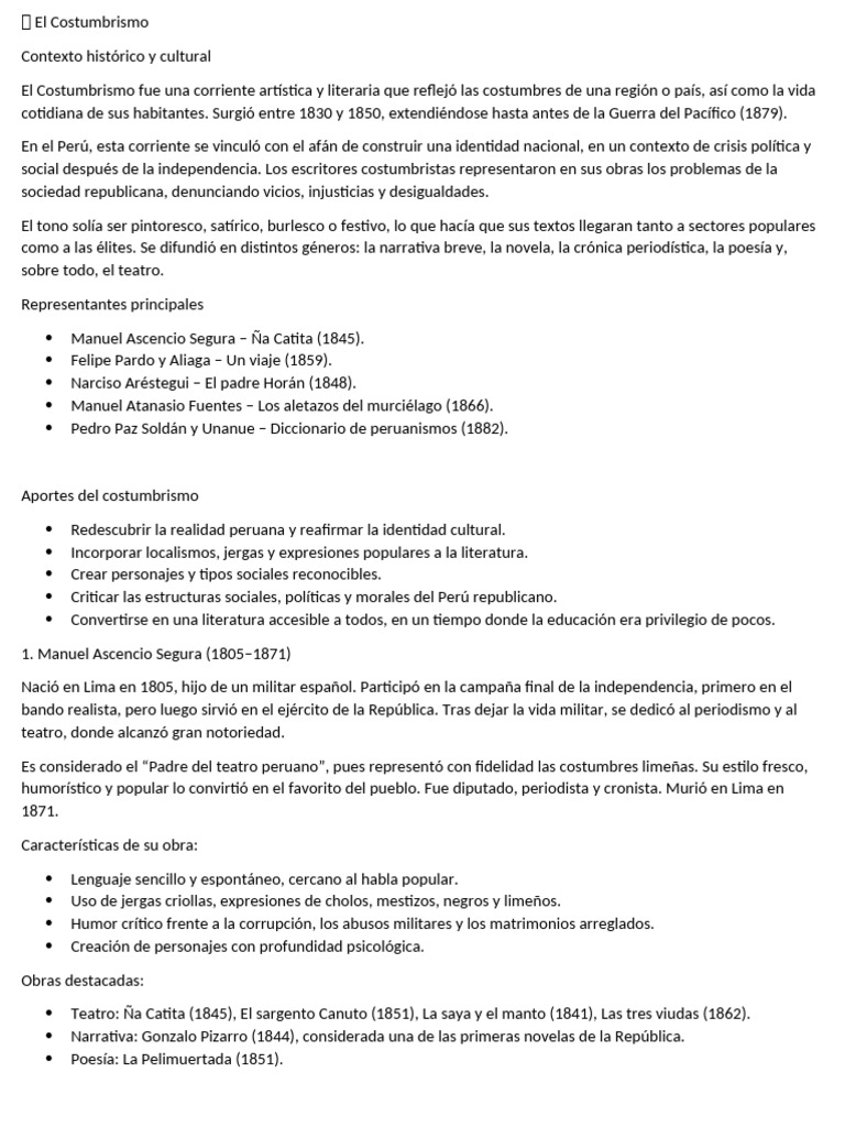 El Costumbrismo | PDF | Perú