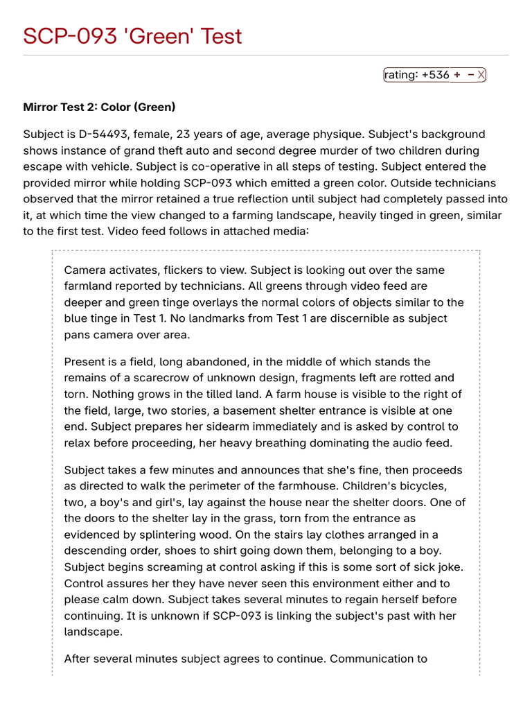 SCP Foundation: SCP-093 'Green' Test | PDF