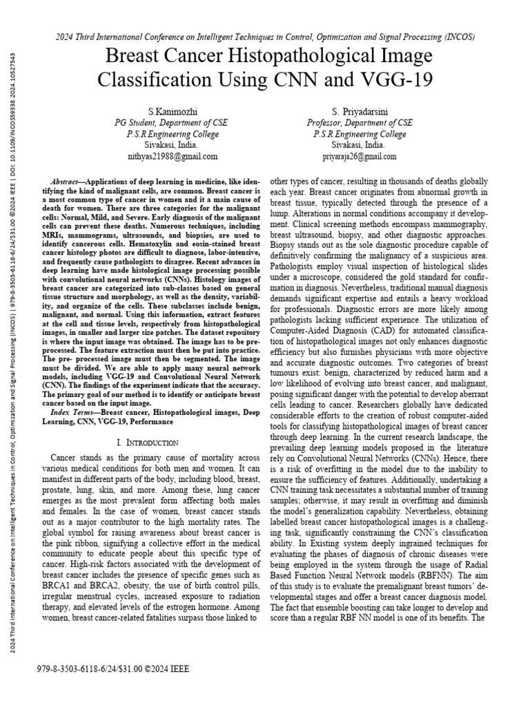 Breast Cancer Histopathological Image Classification Using CNN and VGG-19 | PDF | Biopsy ...