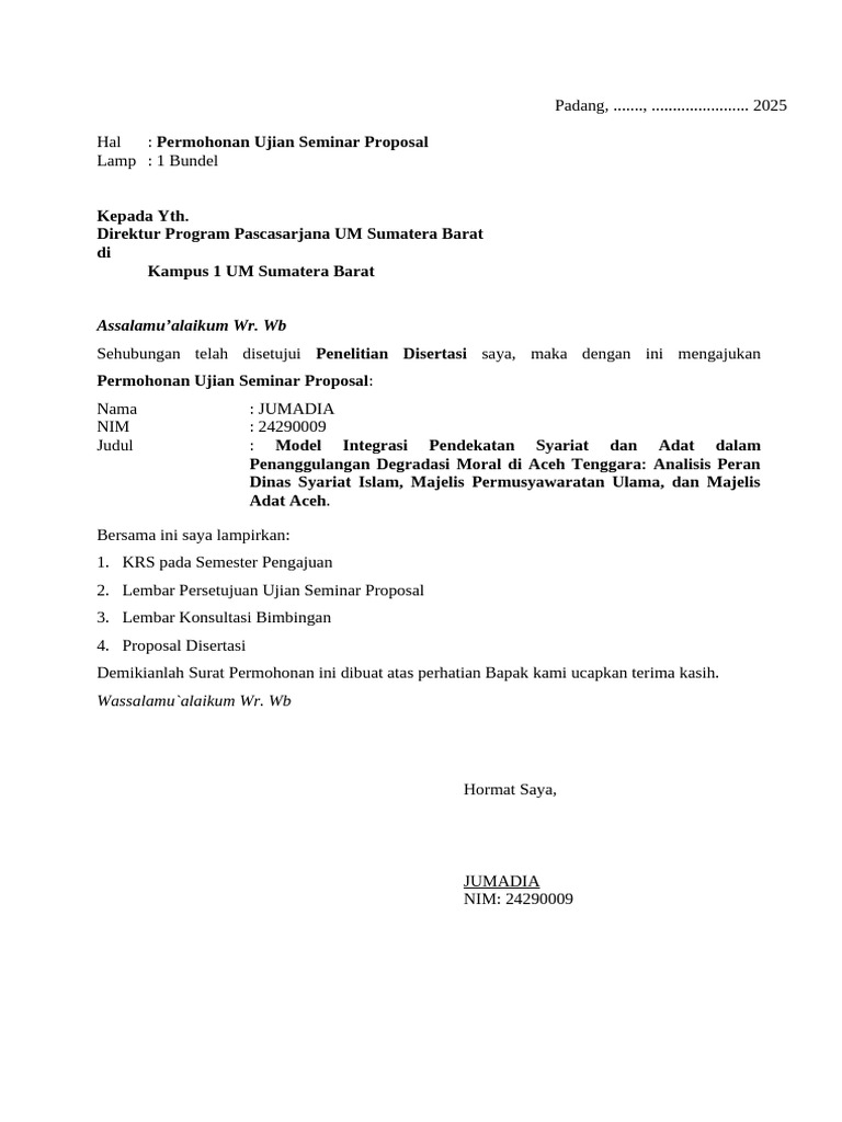 Permohonan Ujian Seminar Proposal Disertasi | PDF