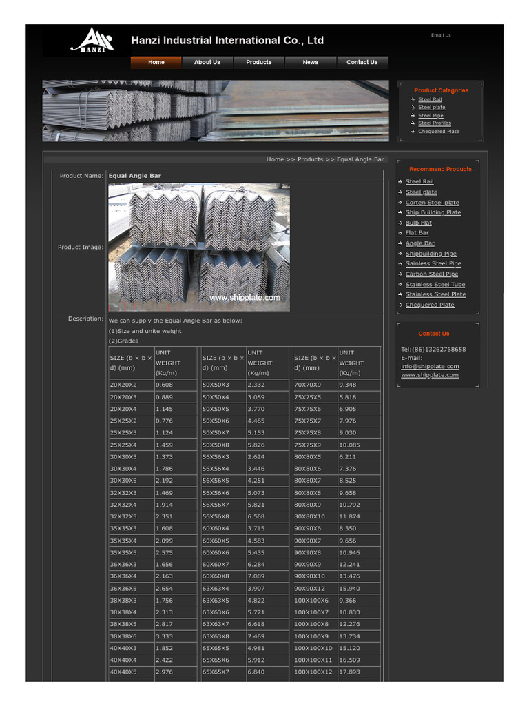 Equal Angle Bar Specifications and Grades | PDF | Steel | Stainless Steel