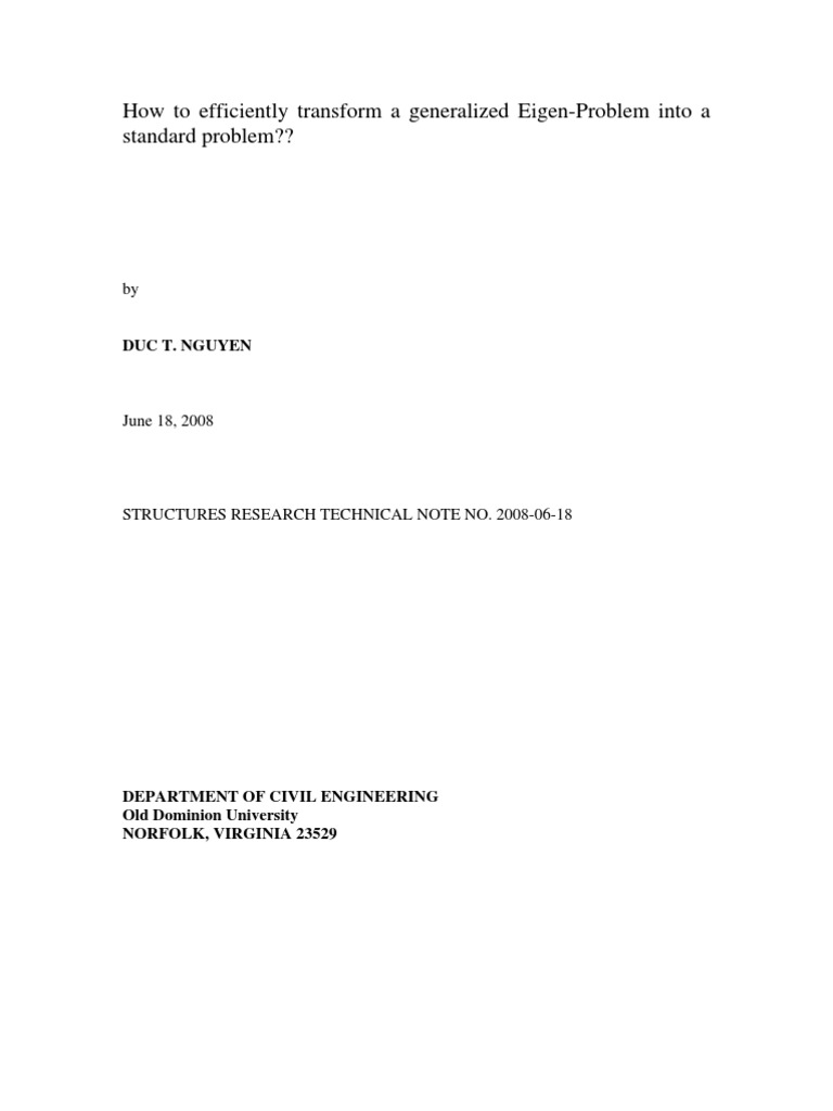 How To Efficiently Transform A Generalized Eigen-Problem Into A Standard Problem?? | PDF ...