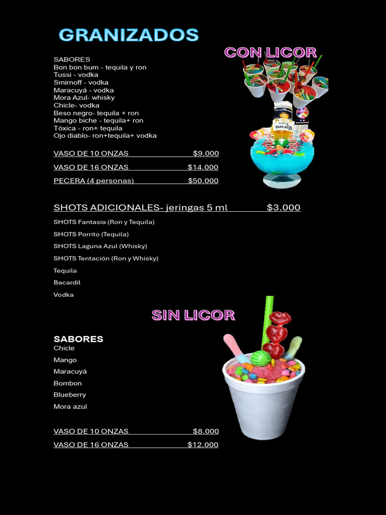 Menu Bebidas Imprimir | PDF