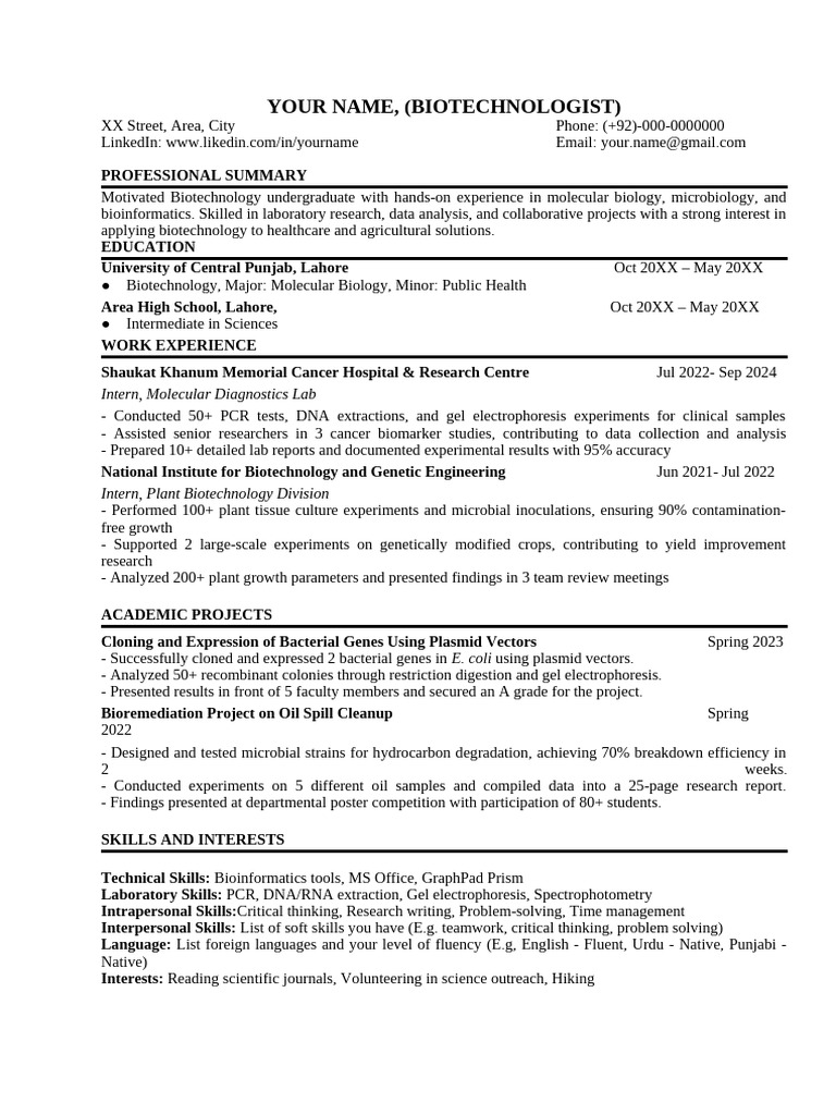Biotechnology Resume Template | PDF | Molecular Cloning | Biotechnology