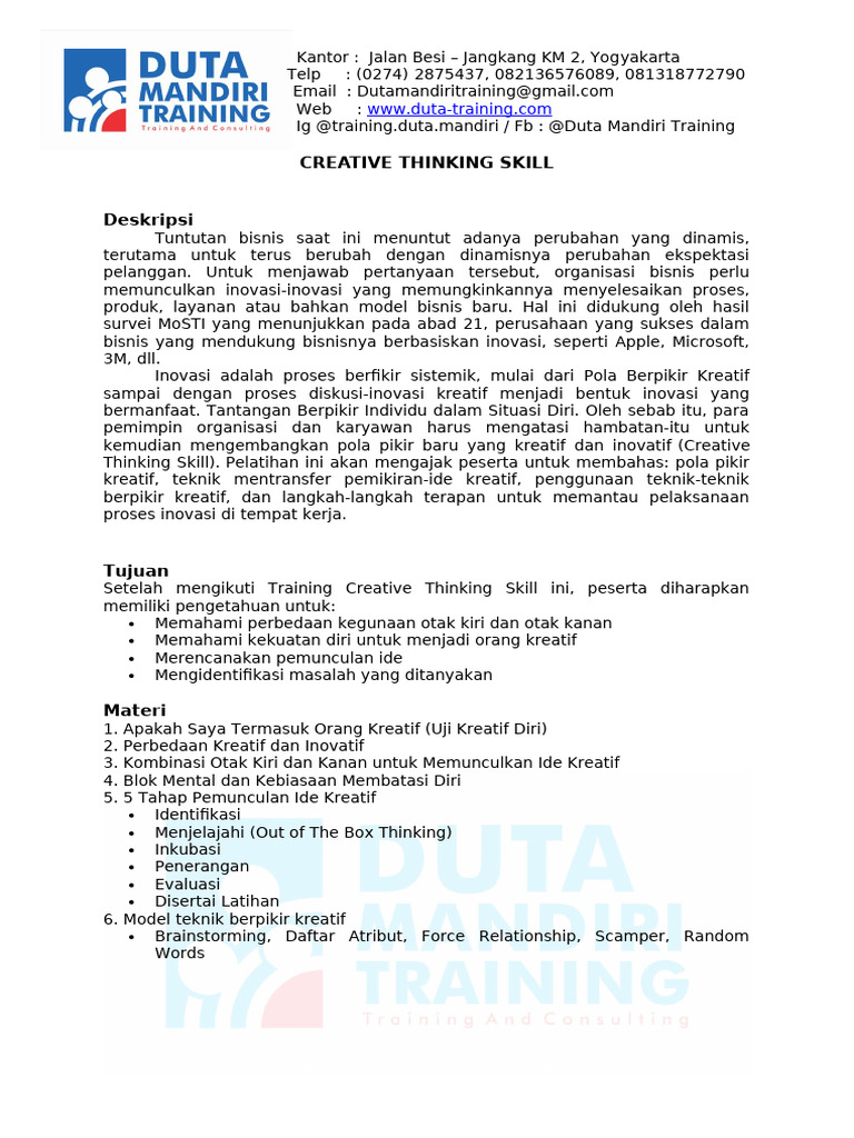 Creative Thinking Skill | PDF