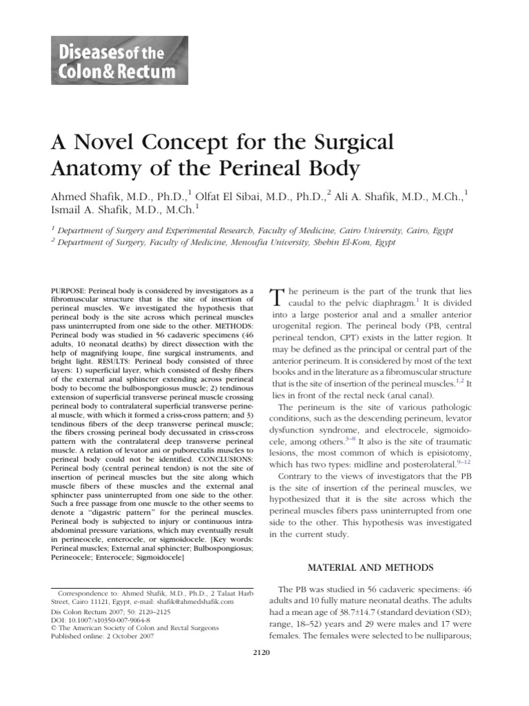 67 - A Novel Concept For The Surgical Anatomy of The Perineal Body ...