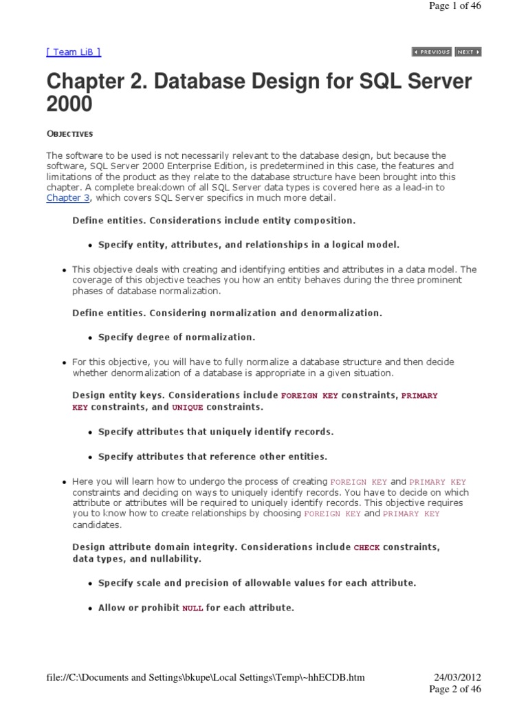 Chapter 2. Database Design For SQL Server 2000: (Team Lib) | PDF | Relational Database ...