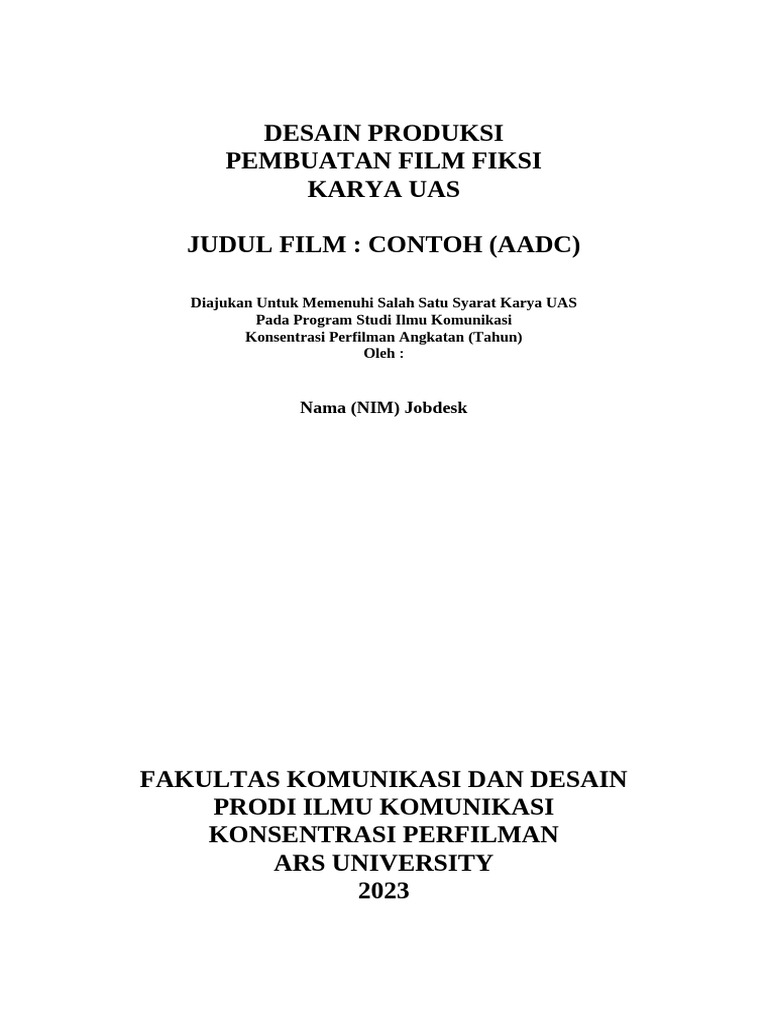 Desain Produksi Film Fiksi UAS 2023 | PDF